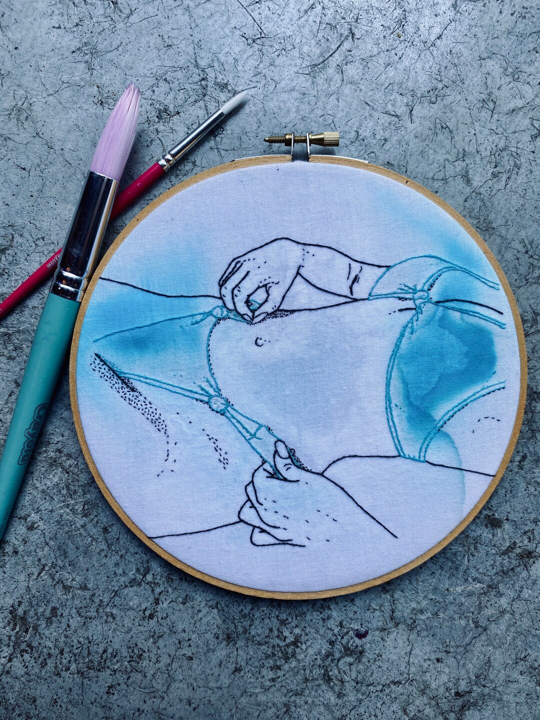 Woman in a Bikini Line Drawing Embroidery in a 7 Inch Hoop With Blue ...