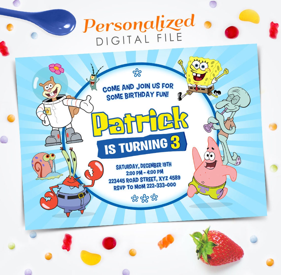 SpongeBob SquarePants Invitation SpongeBob Invitation | Etsy