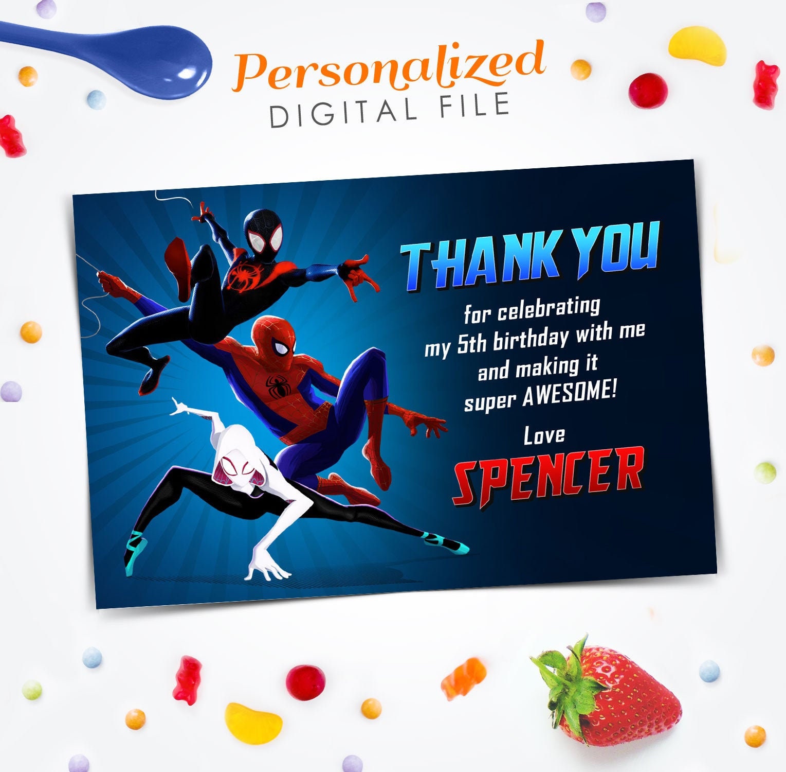 Spiderman-into-the-spiderverse Thank You Card, Spiderman Spiderverse ...
