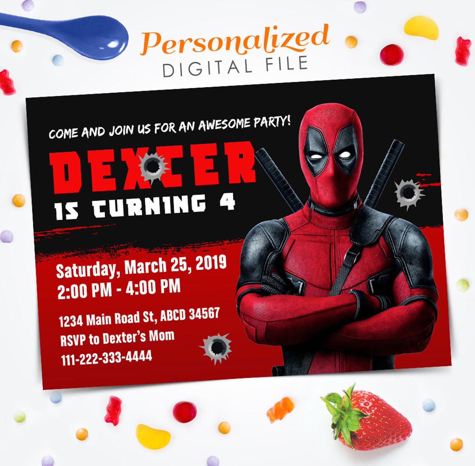 Invitación Deadpool, invitación de cumpleaños de Deadpool, invitación ...