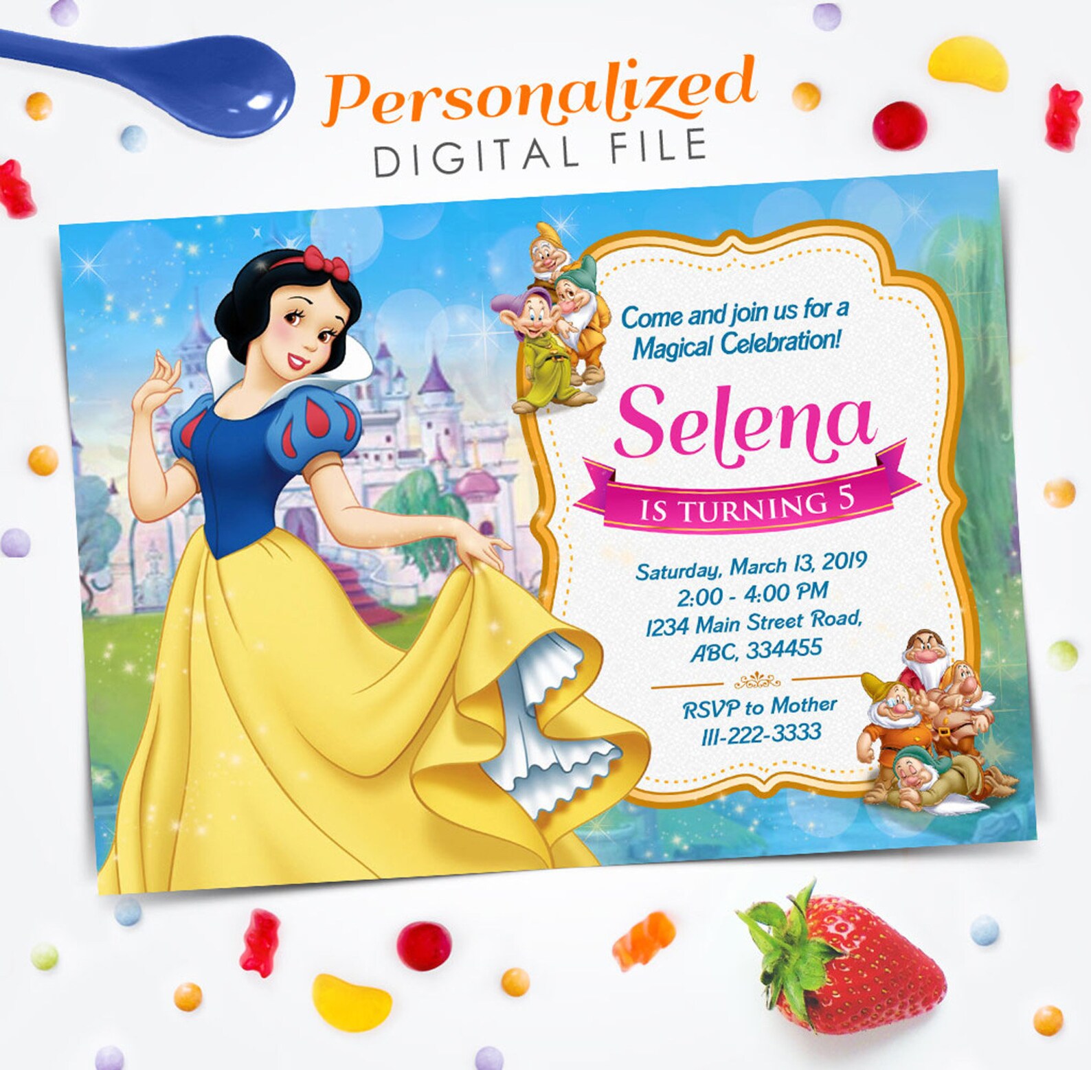 Snow White Invitation, Snow White Birthday Invitation, Snow White ...