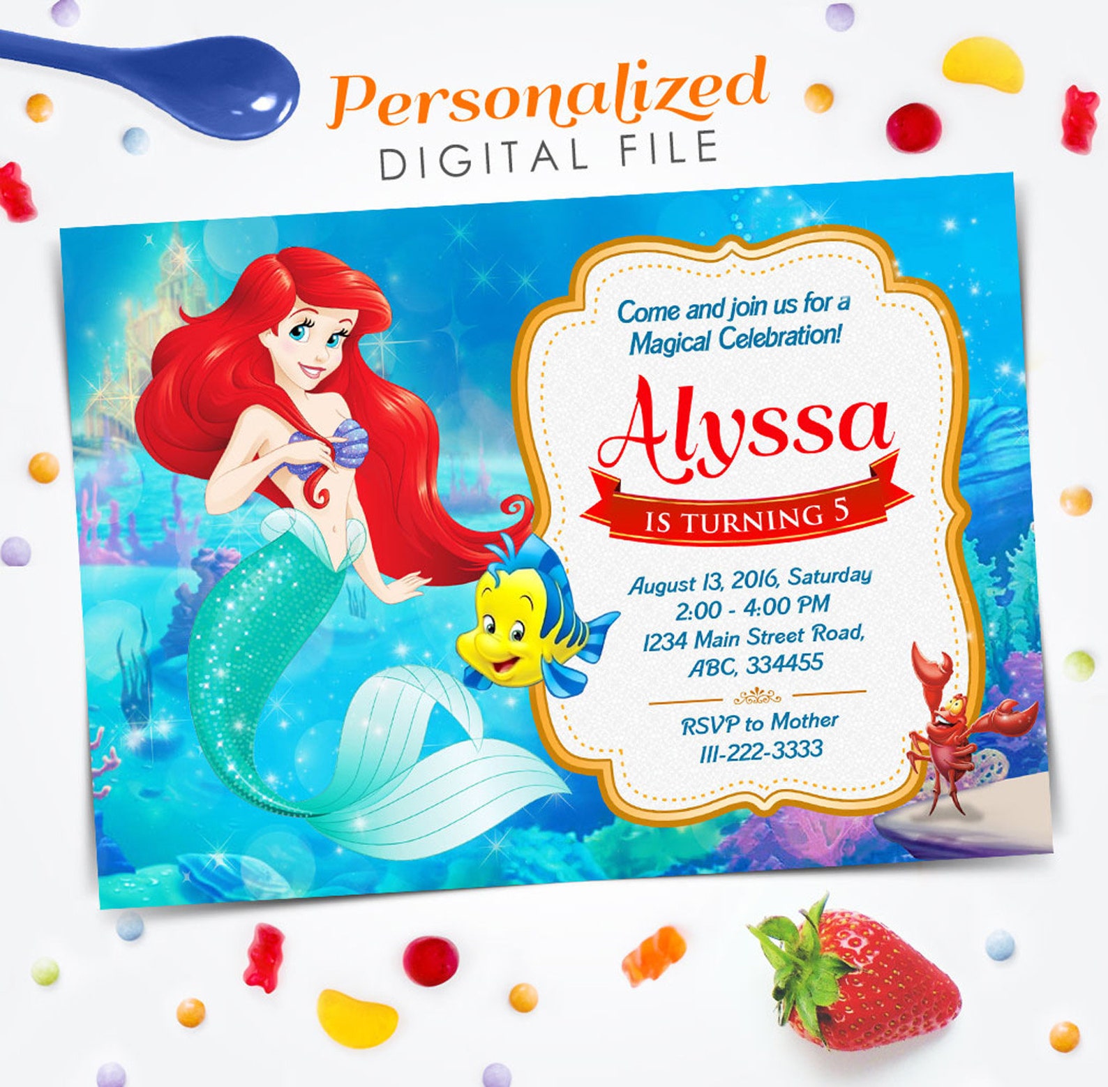 The Little Mermaid Invitation, Little Mermaid Birthday Invitation ...