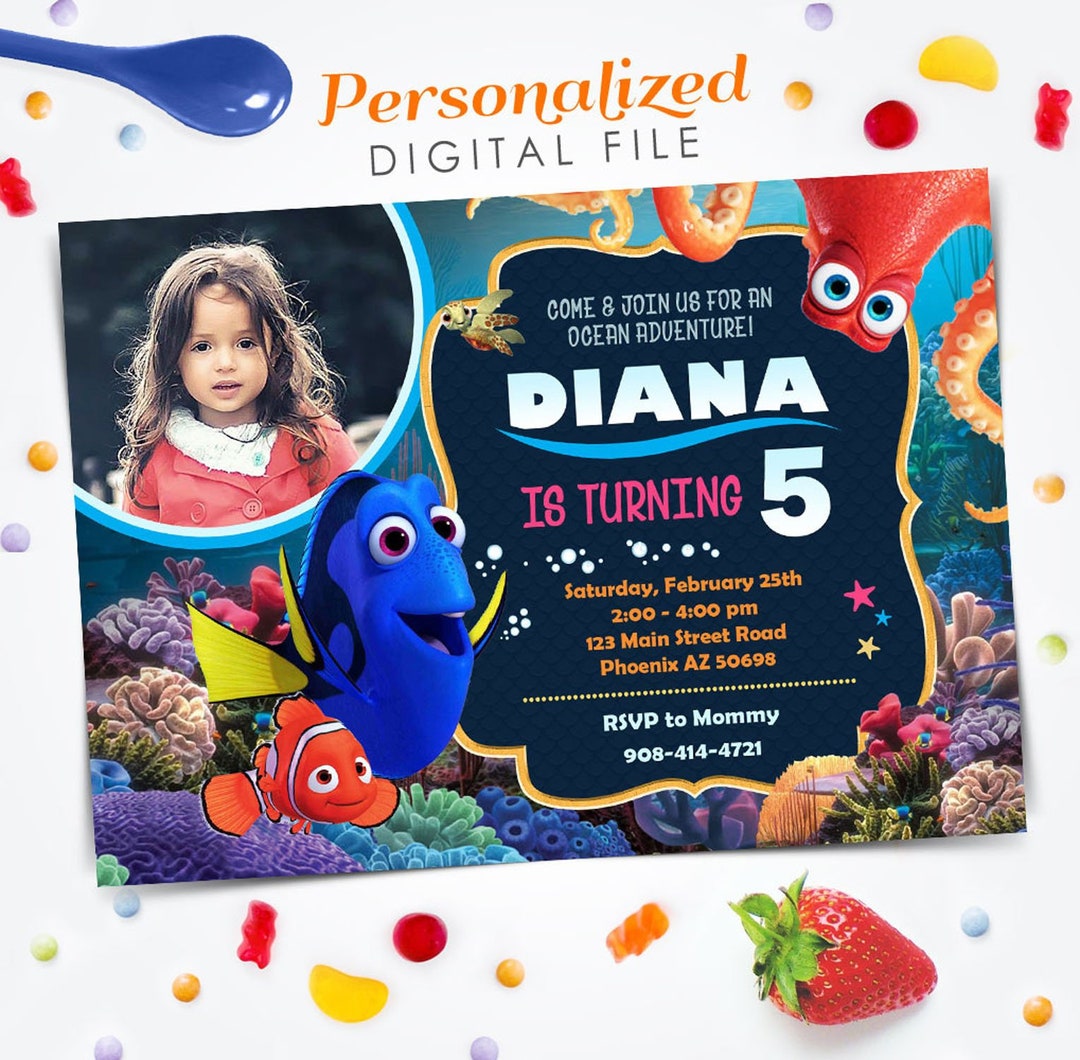 Finding Dory Photo Invitation, Finding Dory Photo Birthday Invitation ...