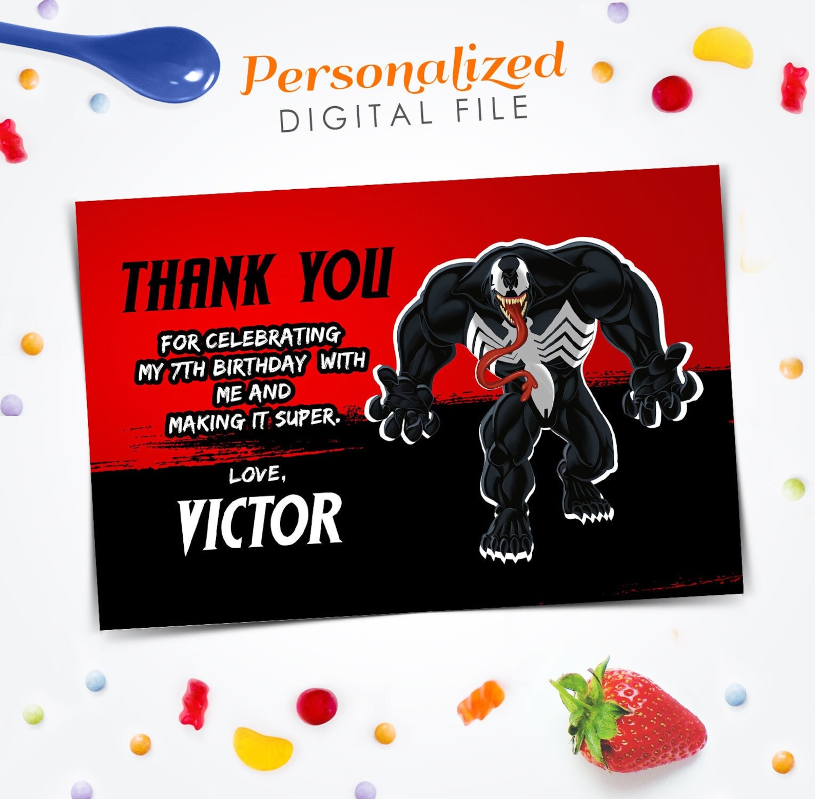 Venom Thank You Card, Supervillain Thank You Card, Venom Birthday Thank ...