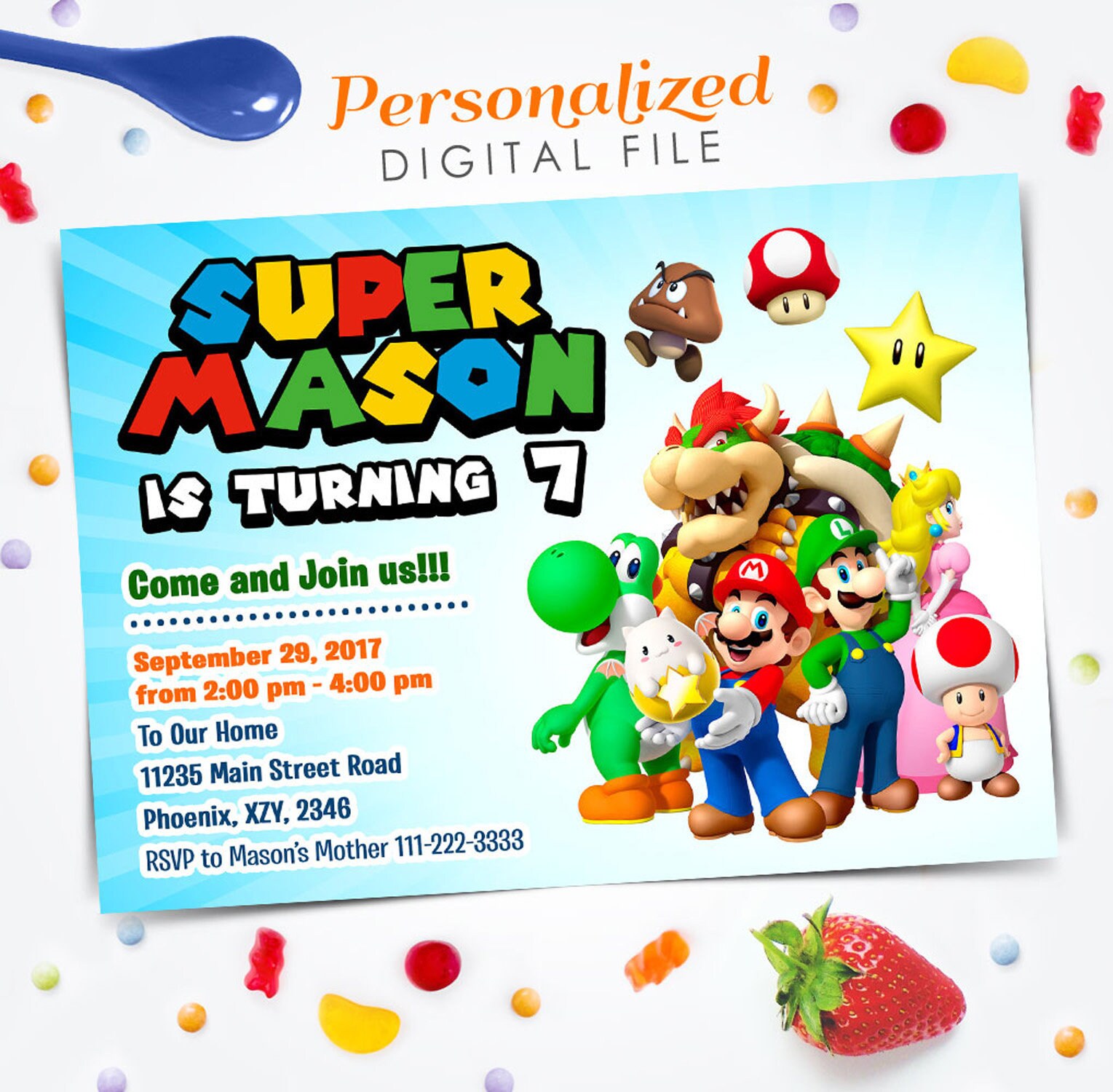 Super Mario Invitation, Super Mario Birthday Invitation, Super Mario ...