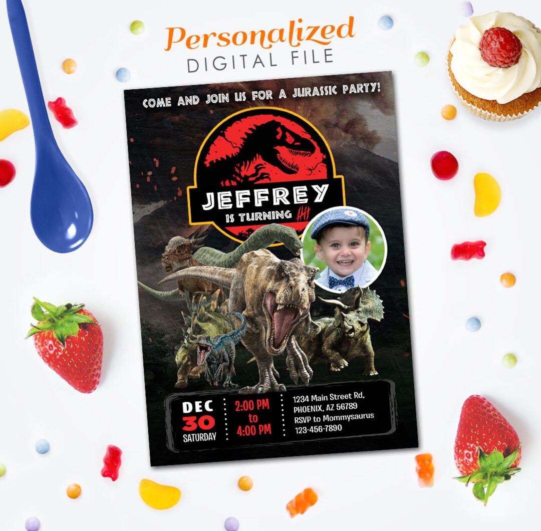 Jurassic Park Photo Invitation, Jurassic Park Birthday Invitation ...