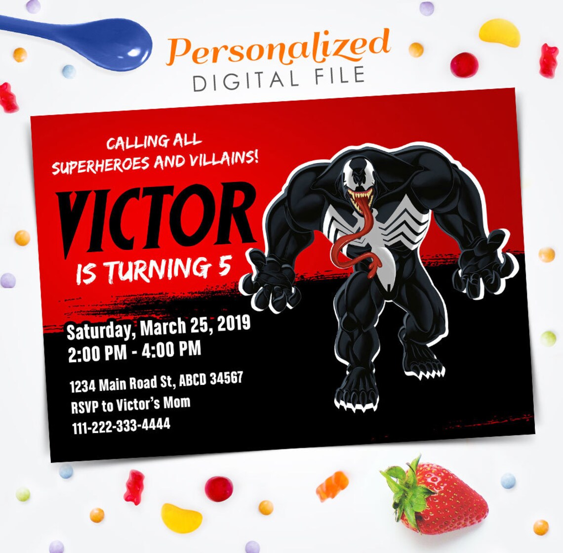 Venom Invitation, Venom Birthday Invitation, Venom Invite, Supervillain ...