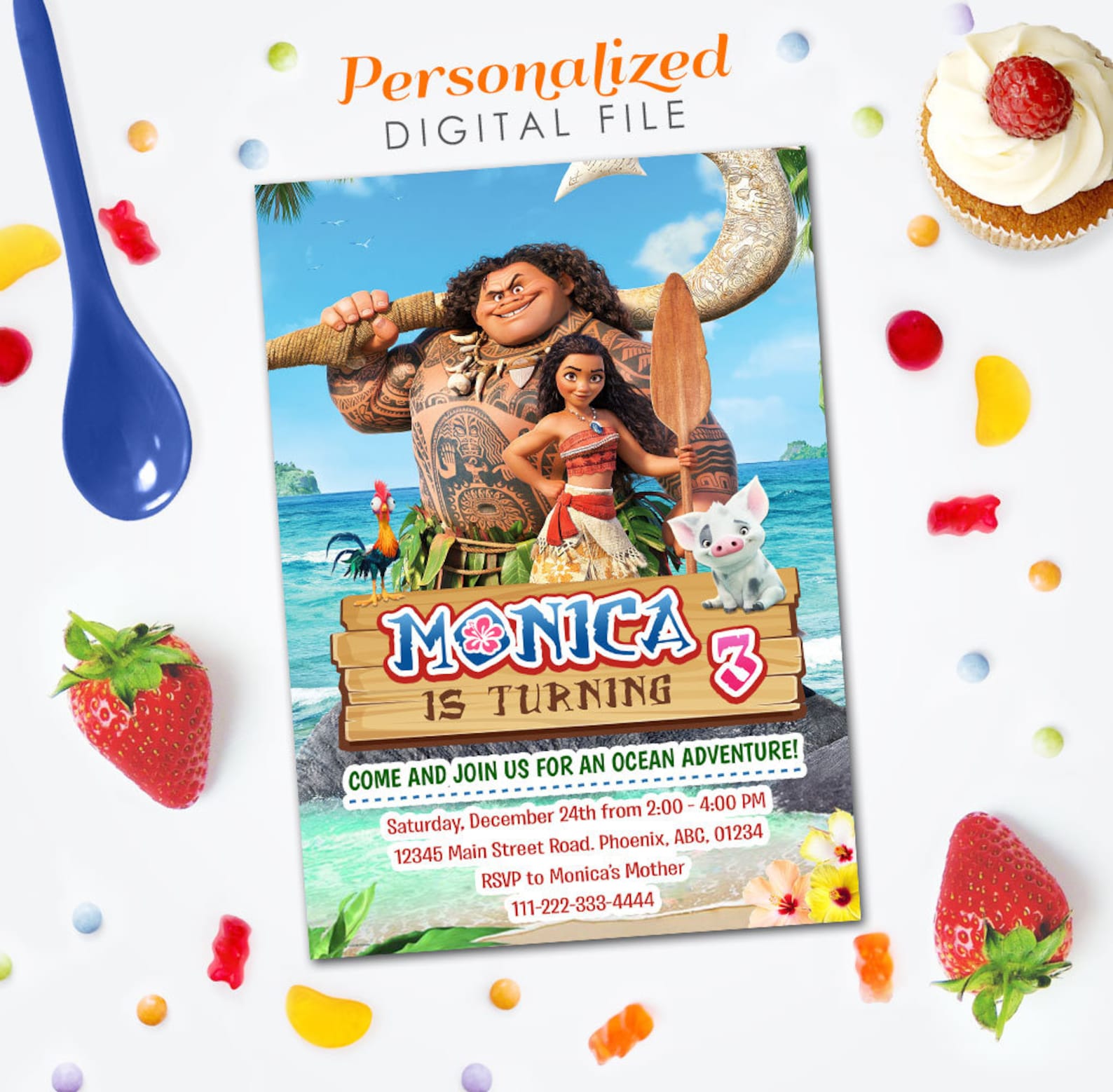 Moana Invitation, Moana Birthday Invitation, Moana Invite, 5x7 Digital ...