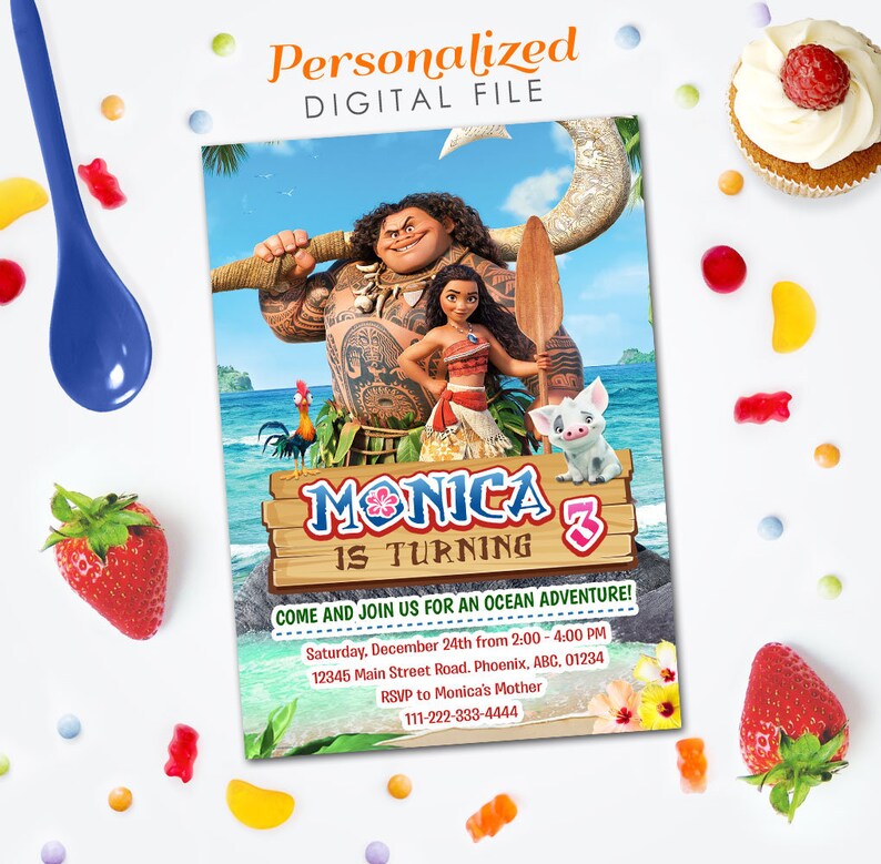 Moana Invitation, Moana Birthday Invitation, Moana Invite, 5x7 Digital ...