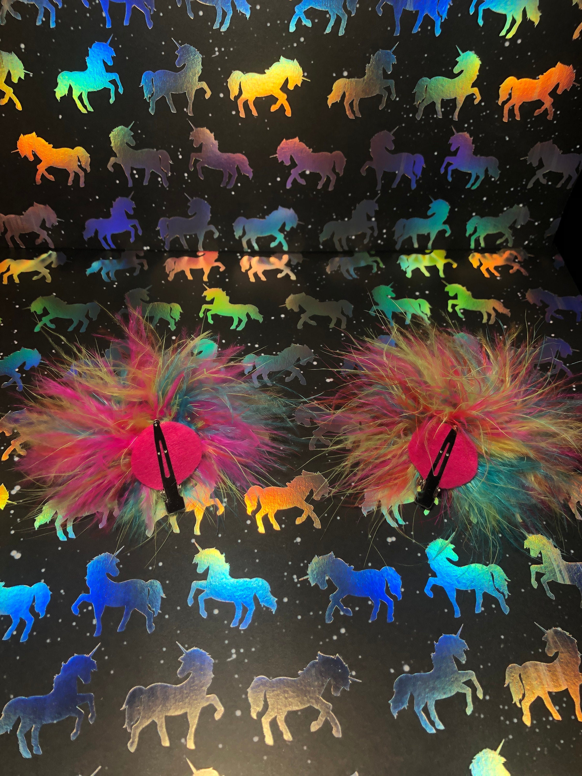 Rainbow Fuzzy Marabou Pom Pom Hair Clips - Etsy