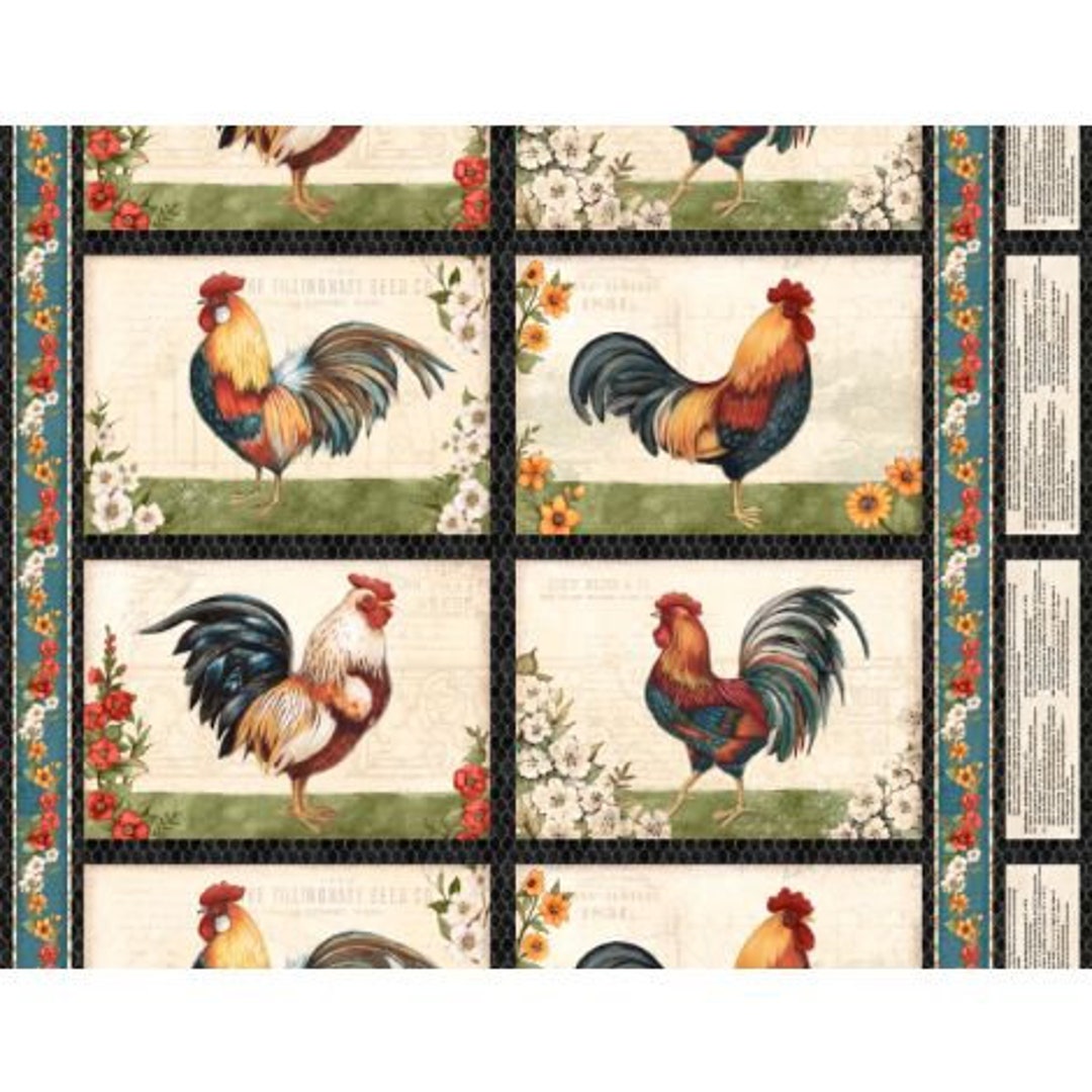 Garden Gate Multi Rooster Fabric Placemat Panel by Wilmington Prints ...