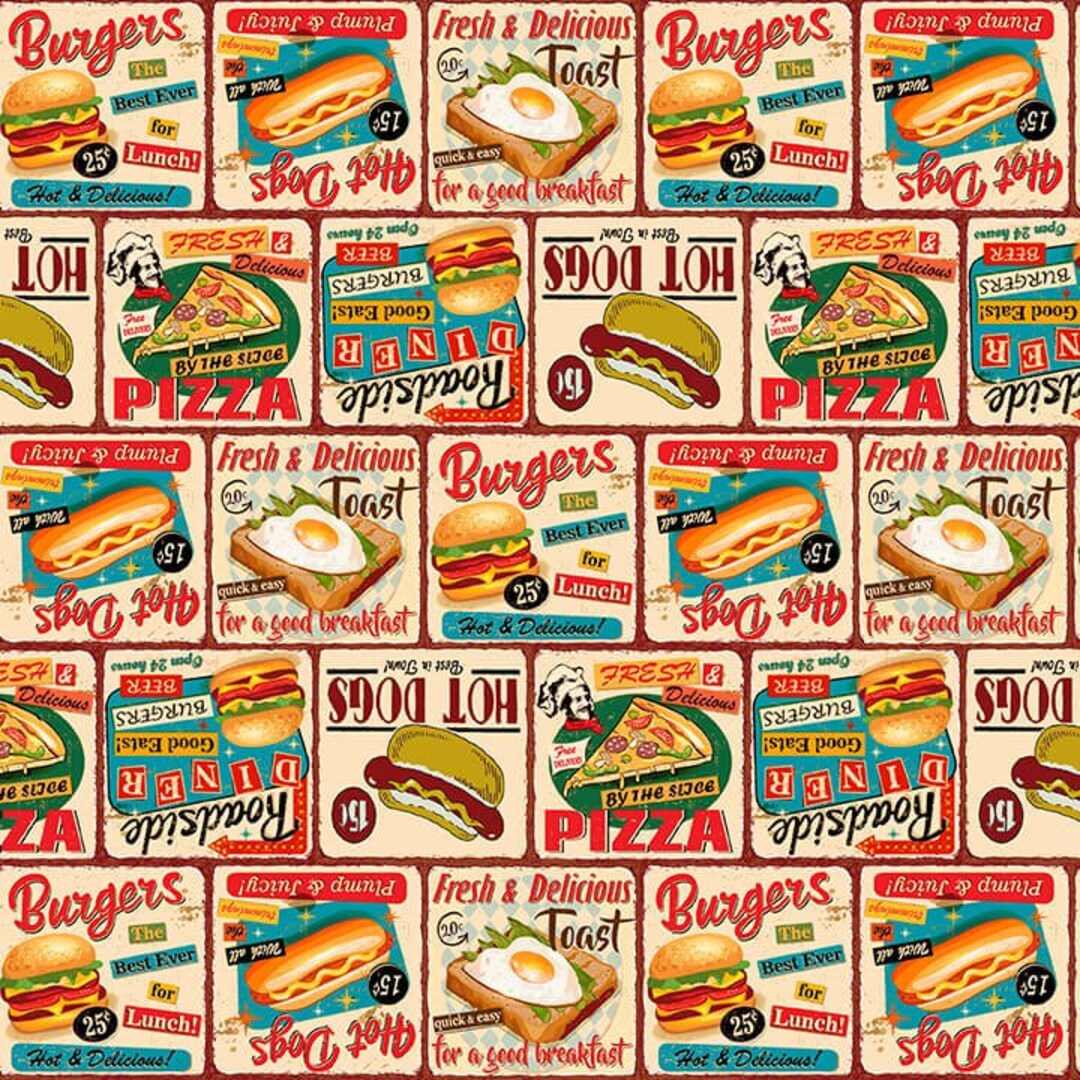 Life's a Kick Fast Food Fabric by Blank Fabrics 1658-30. **this is a 2 ...