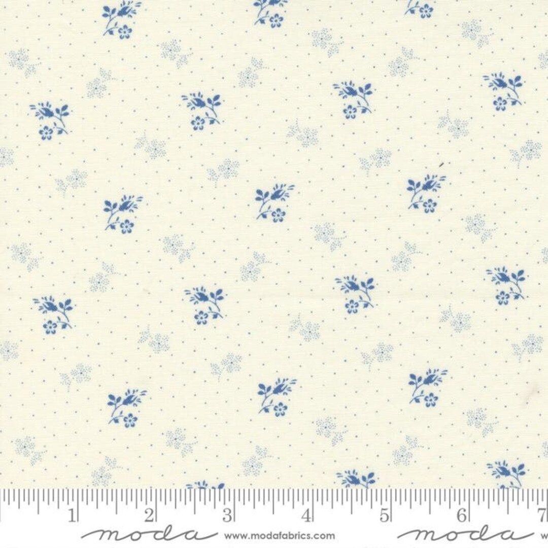Amelias Blues Ivory Blue Floral Fabric by Betsy Chutchian for Moda ...