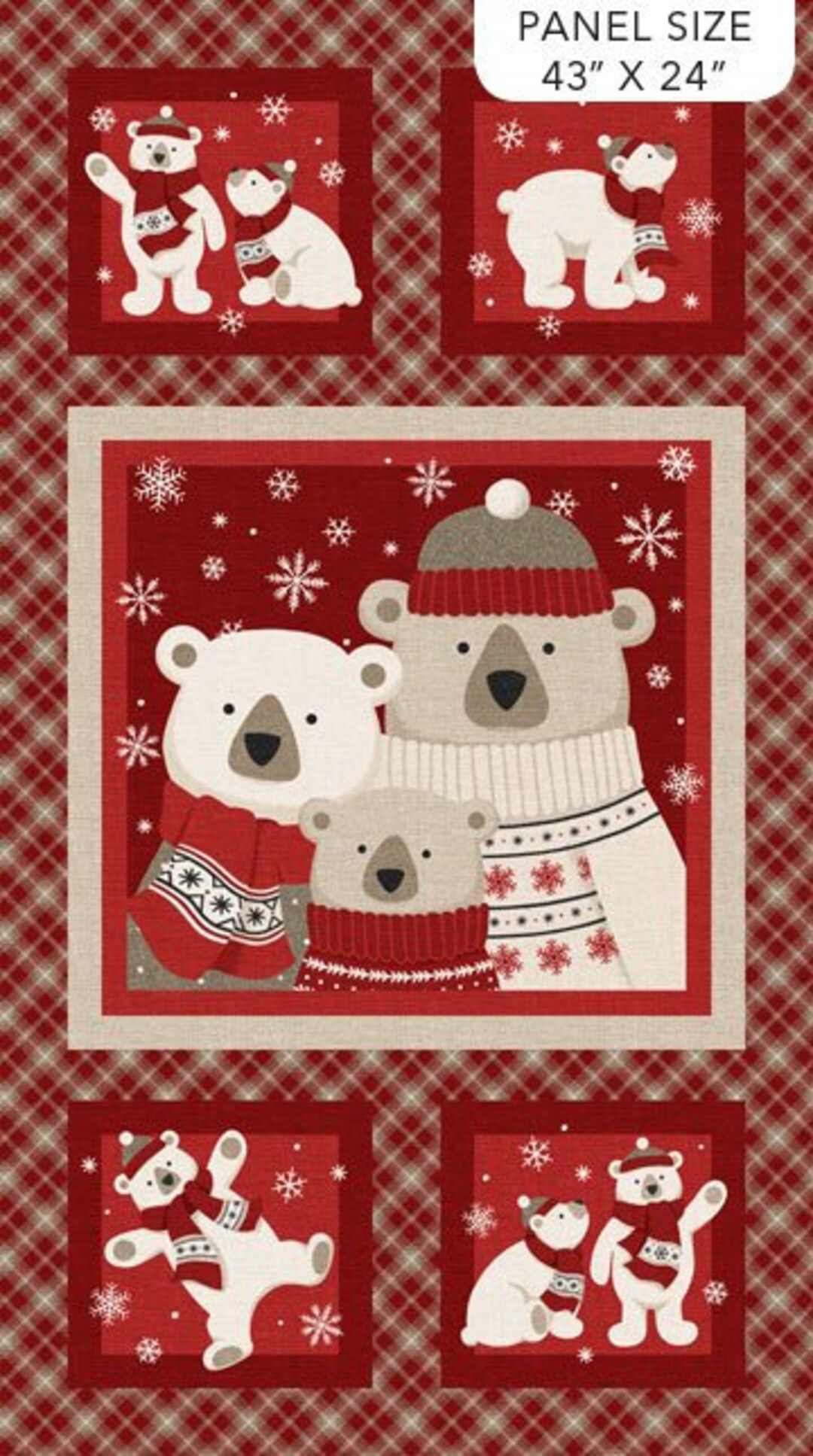 Warm and Cozy Dark Red Bear Flannel Panelby Northcott F24680 26 (#217 ...