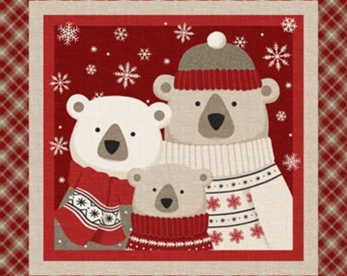 Warm and Cozy Dark Red Bear Flannel Panelby Northcott F24680 26 (#217 ...