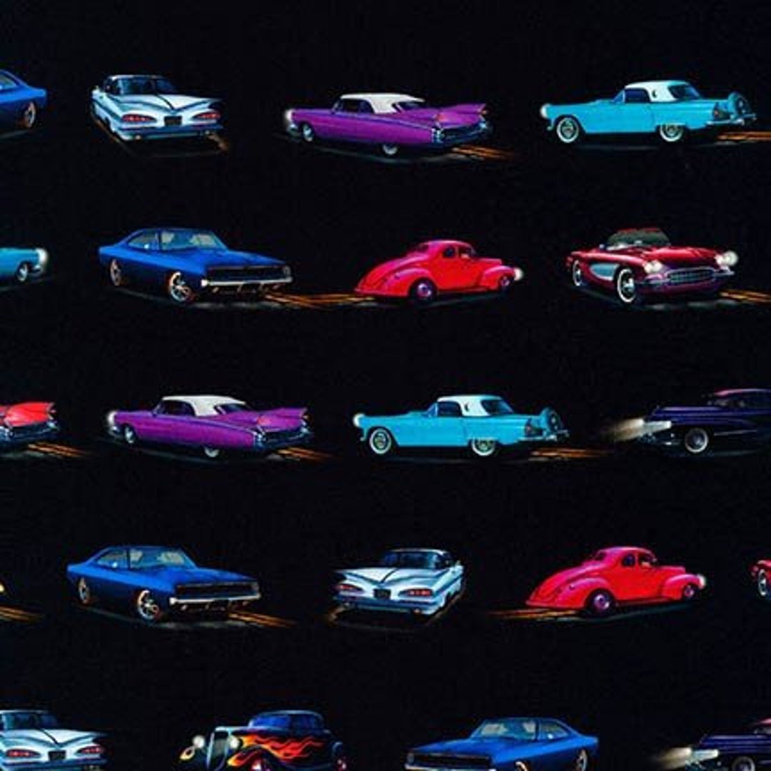 On the Road RETRO Muscle Cars Fabric by Robert Kaufman AWUD 18482 256 ...
