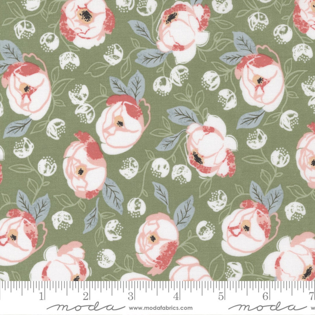 Country Rose Sage Floral Fabric by Lella Boutique for Moda 5170-14 this ...