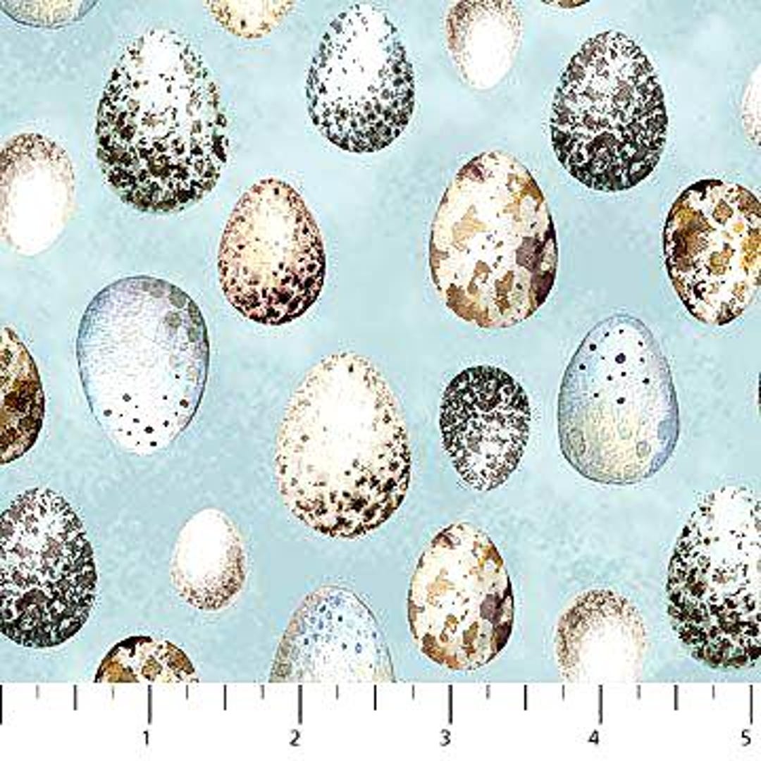 Feathered Nest Pale Blue Eggs Fabric by Northcott Fabrics 24398 41 ...