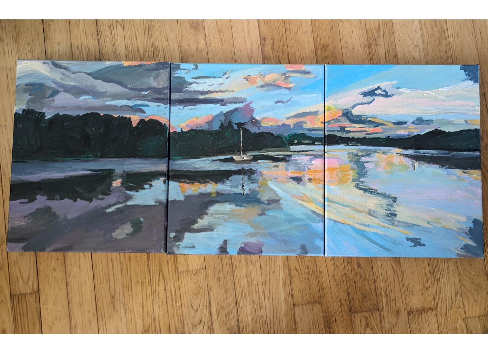 Maritime Triptych Painting, Original Artwork in Acrylic 99x41 Cm - Etsy