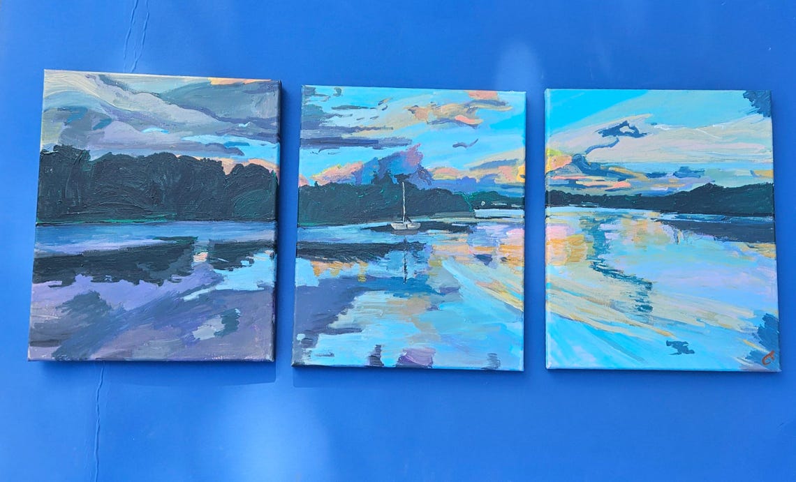 Maritime Triptych Painting, Original Artwork in Acrylic 99x41 Cm - Etsy