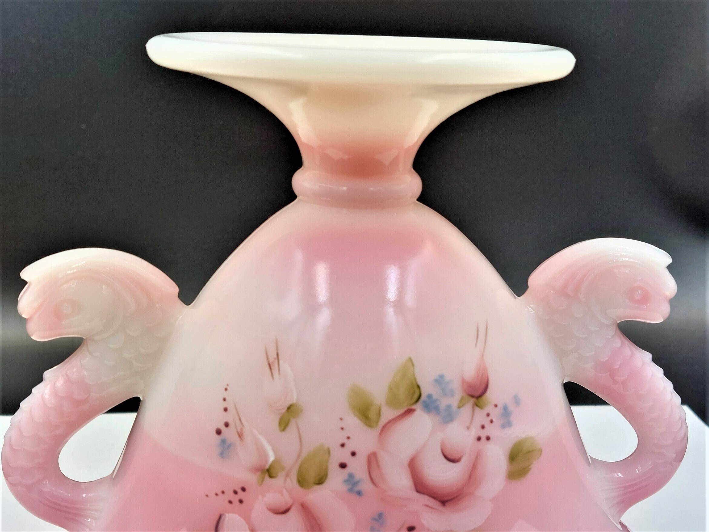 Vintage FENTON Rosalene Pink Double Handle Dolphin Fish Glass - Etsy