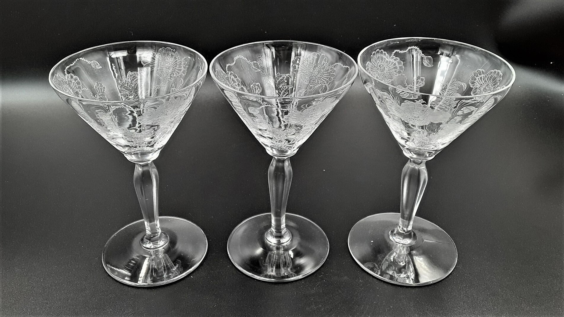 Antique 3 FOSTORIA ROGENE POPPY Crystal Glass Cordial Liquor Stem ...