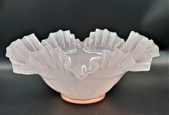 Vintage FENTON Pink Cased Glass Ruffled & Crimped Large Bowl - Etsy