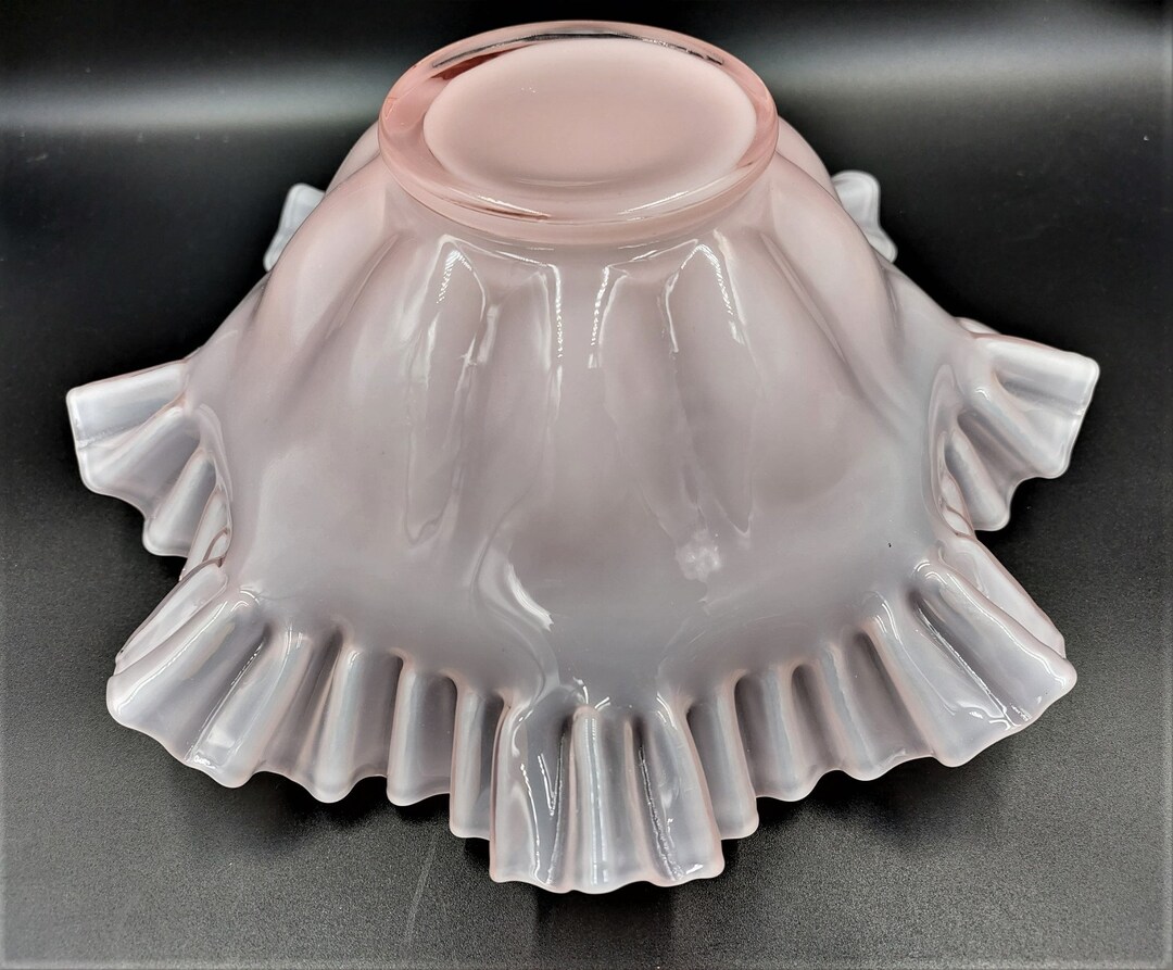 Vintage FENTON Pink Cased Glass Ruffled & Crimped Large Bowl Antique ...