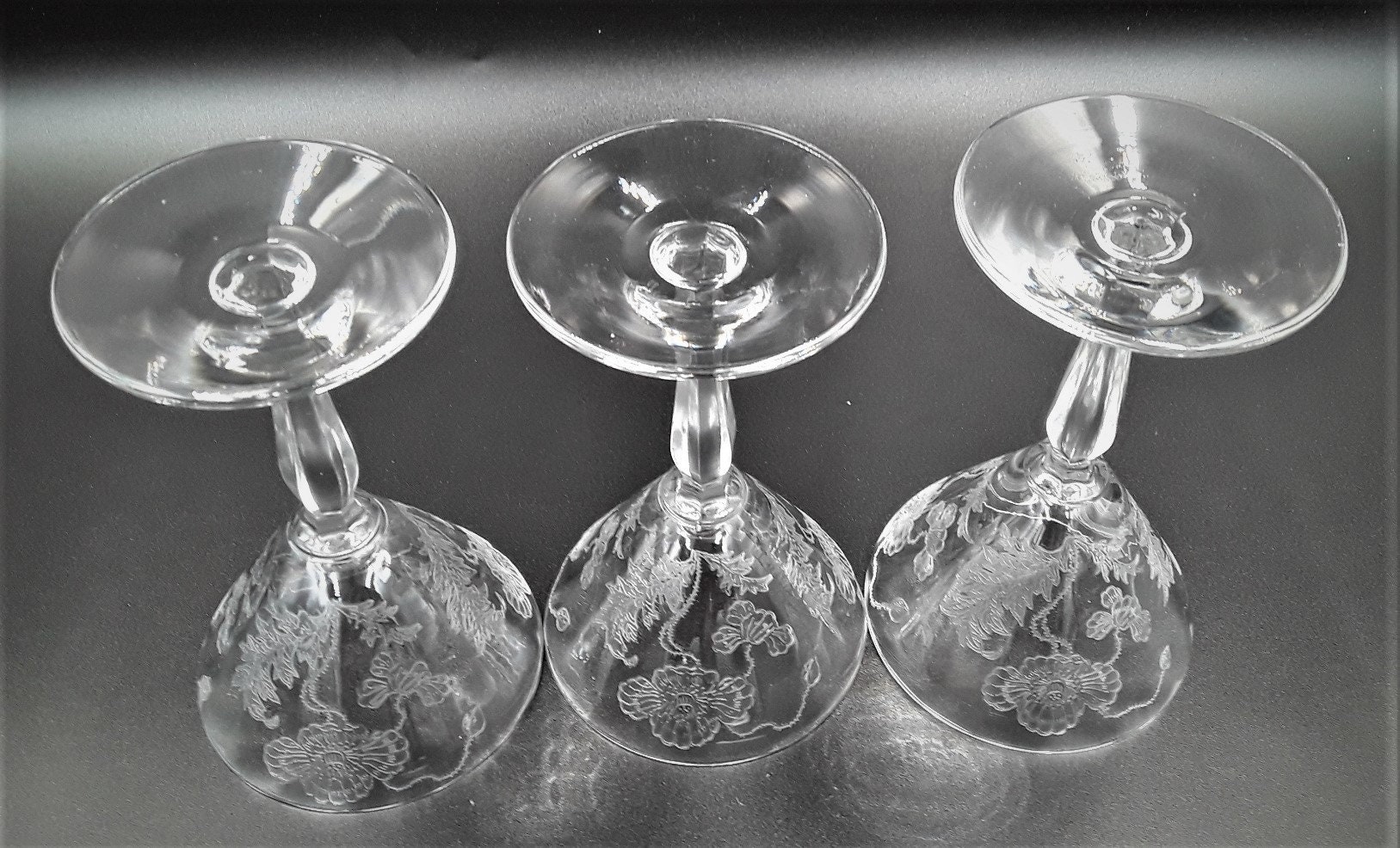 Antique 3 FOSTORIA ROGENE POPPY Crystal Glass Cordial Liquor Stem ...