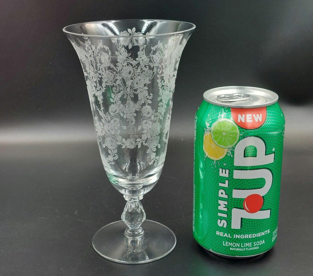 Antique TIFFIN FRANSICAN Etched Hand Blown Crystal Glass Cherokee Rose ...