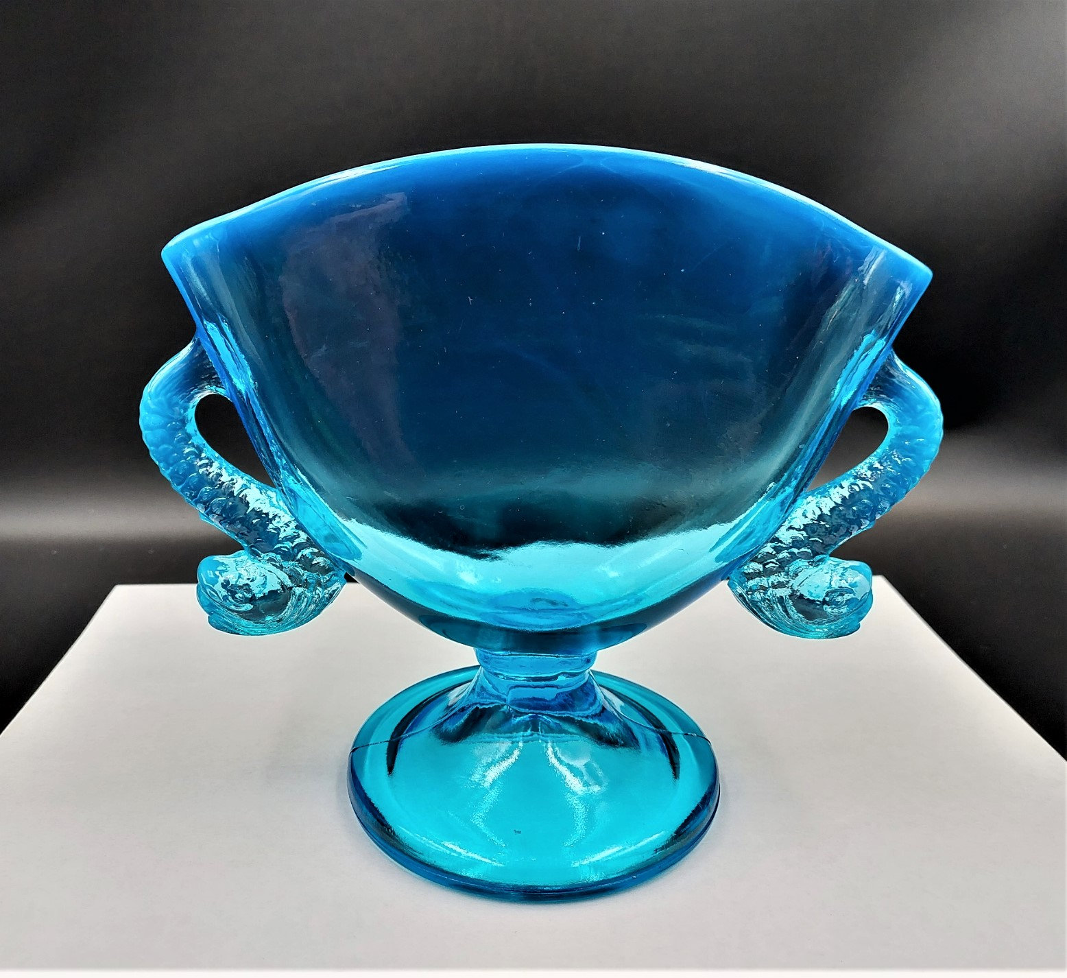 Vintage FENTON Double Handle DOLPHIN FISH Blue Glass Fan Vase - Etsy