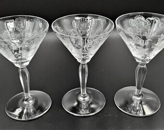Antique 3 FOSTORIA ROGENE POPPY Crystal Glass Cordial Liquor Stem ...