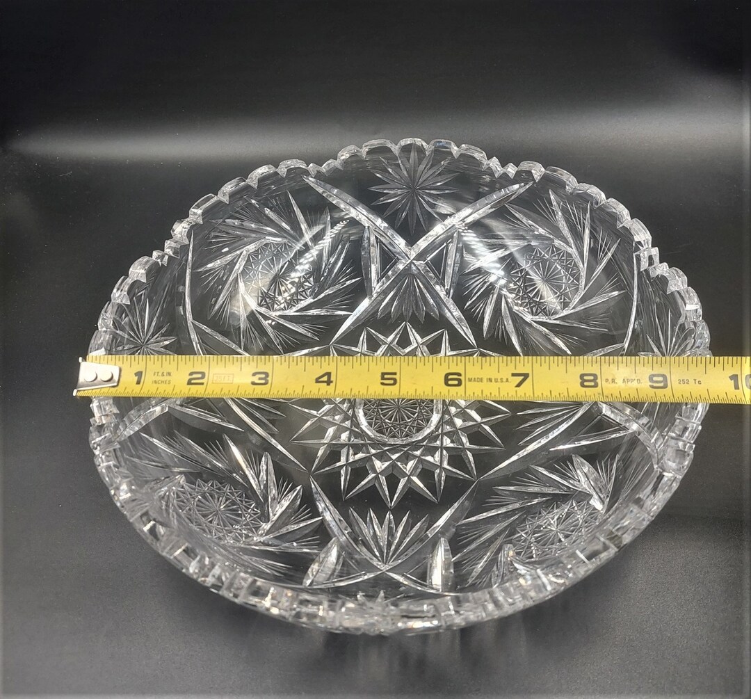 Vintage Wheel CUT Lead CRYSTAL Bowl 10" ELEGANT Sawtooth Edge Pinwheel ...