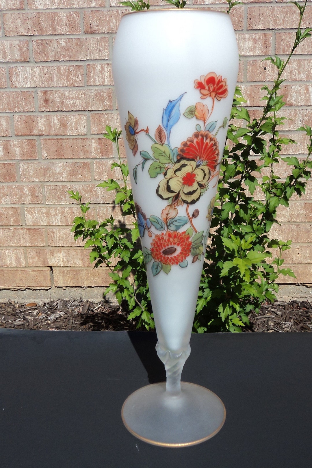 Vintage Antique BRISTOL Glass? VICTORIAN SATIN Glass Floral Motif Large ...