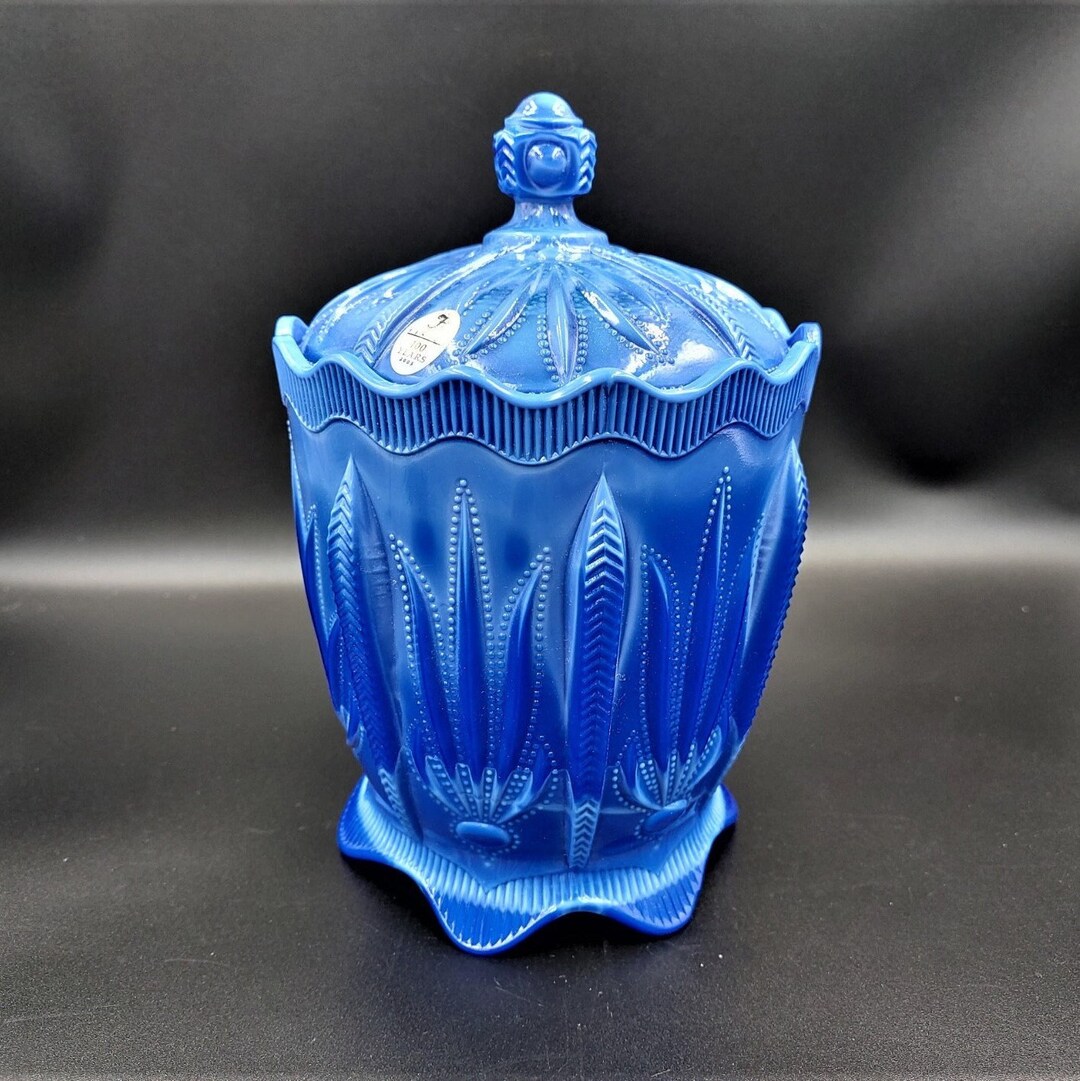 Fenton CACTUS Glass Pattern 2005 Periwinkle Blue Slag Style Color ...