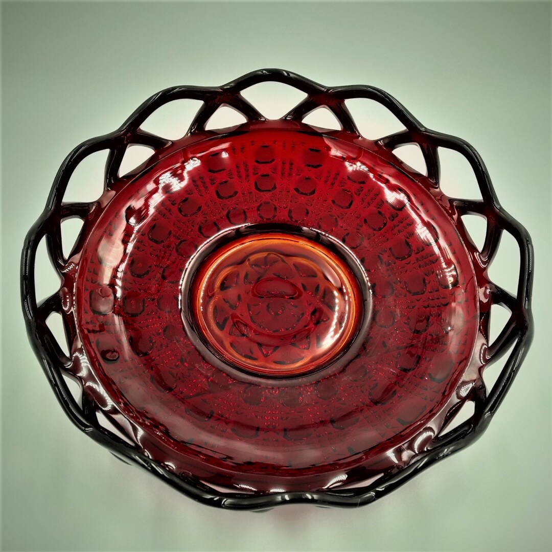 Vintage IMPERIAL Glass RUBY RED Amberina Katy Lace Edge Elegant Glass ...