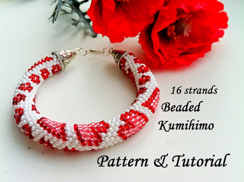 16 strands beaded kumihimo pattern PDF tutorial hearts | Etsy
