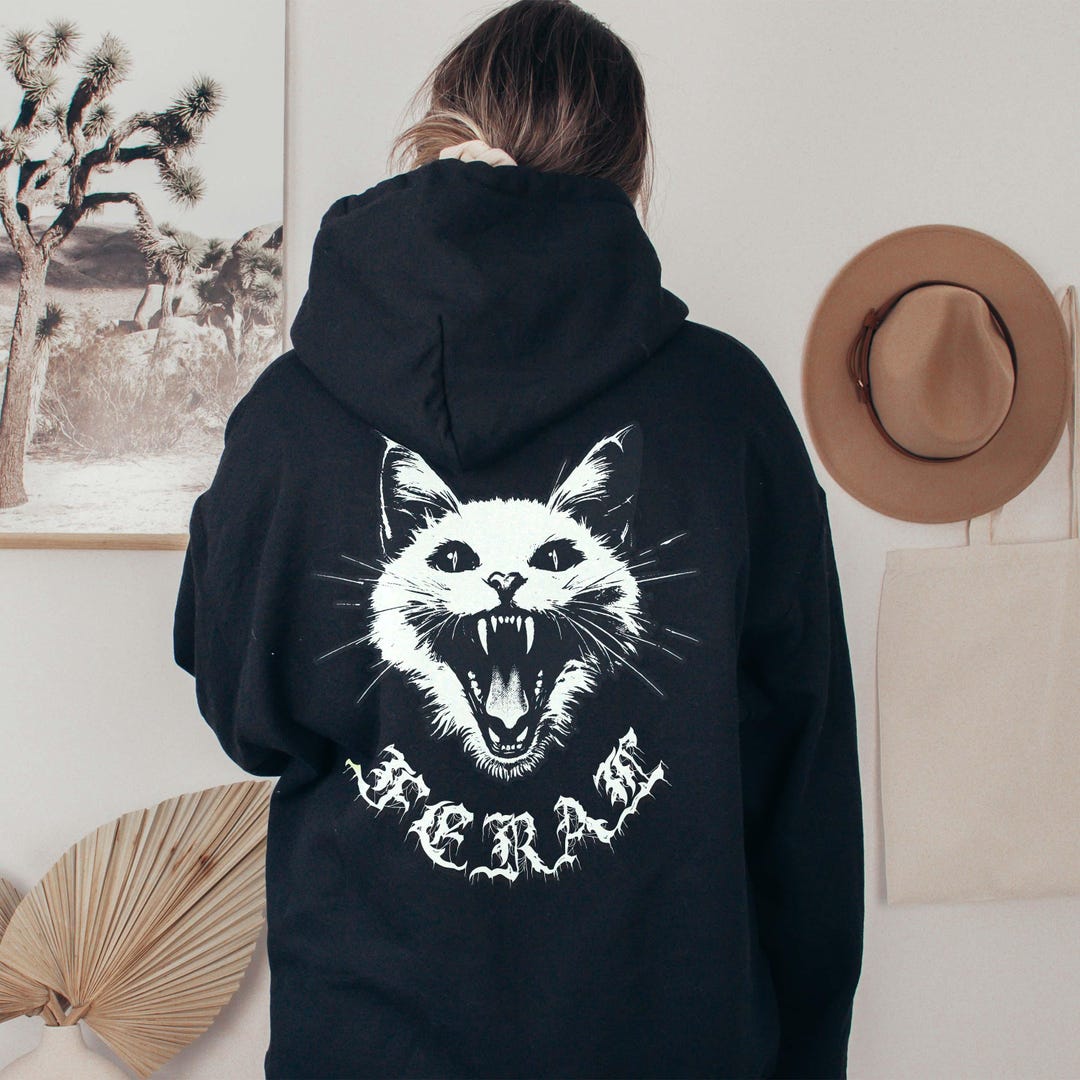 Feral White Cat Hoodie: Metalcore Goth Pullover With Unisex Fit - Etsy