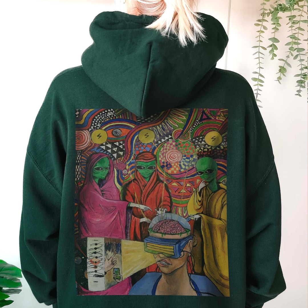 Comfy Green Alien Hoodie: Psychedelic UFO Clothes, S-5XL Unisex - Etsy