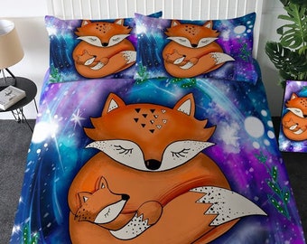 3D Fox Quilt Cover Wolve Floral Gold Mandala Boho Fox Duvet | Etsy