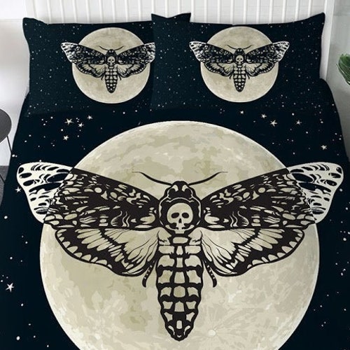 Skull Moth Bedding Set Gothic Skull Duvet Cover Butterful - Etsy