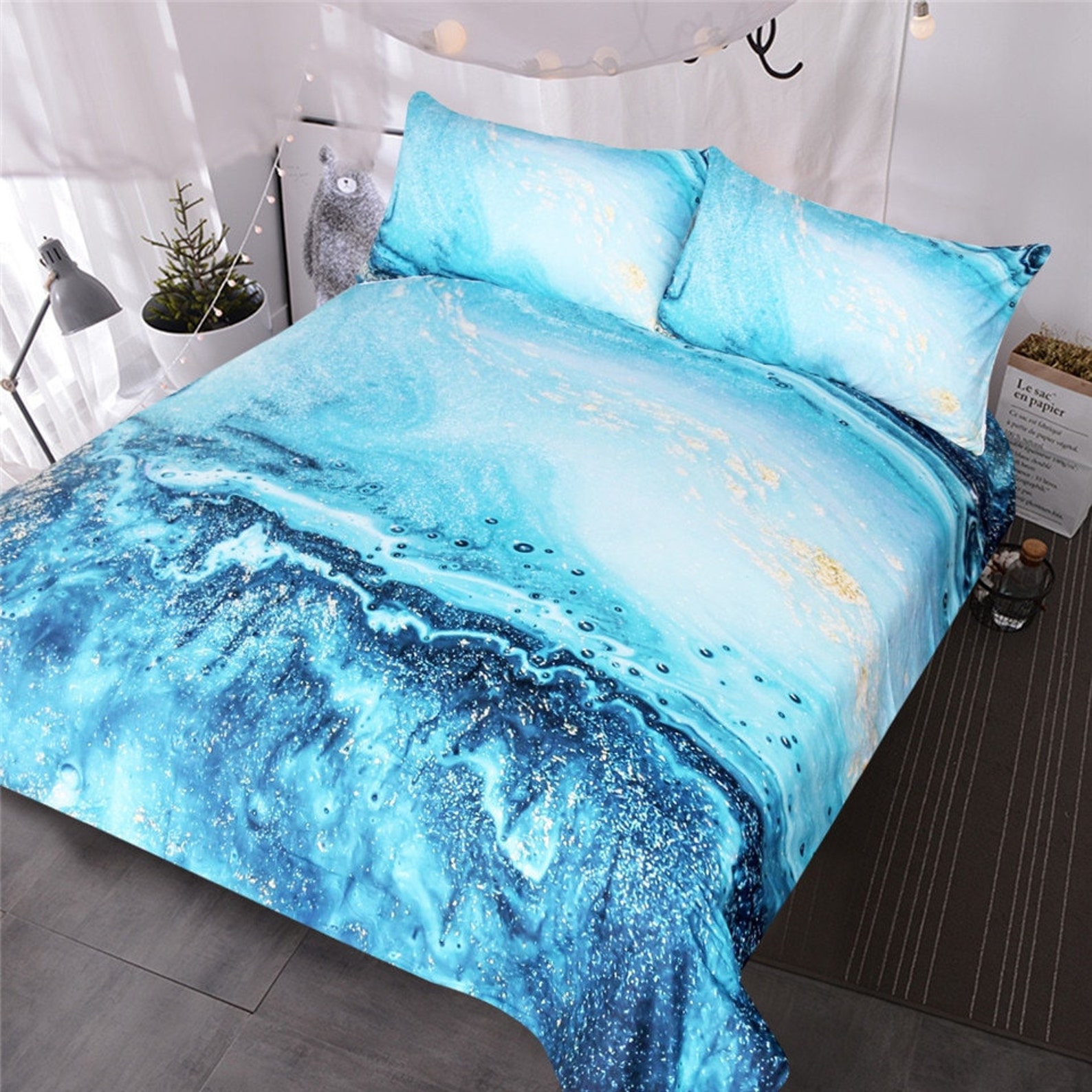 Blue Marble Abstract Duvet Cover Bedding Ocean Waves Quilt - Etsy Australia