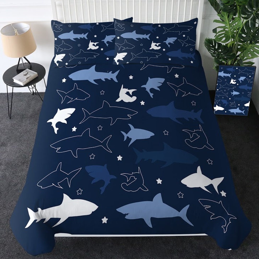 SHARK Duvet Cover Bed Set Blue Ocean Sharks Quilt Cover - Etsy Australia