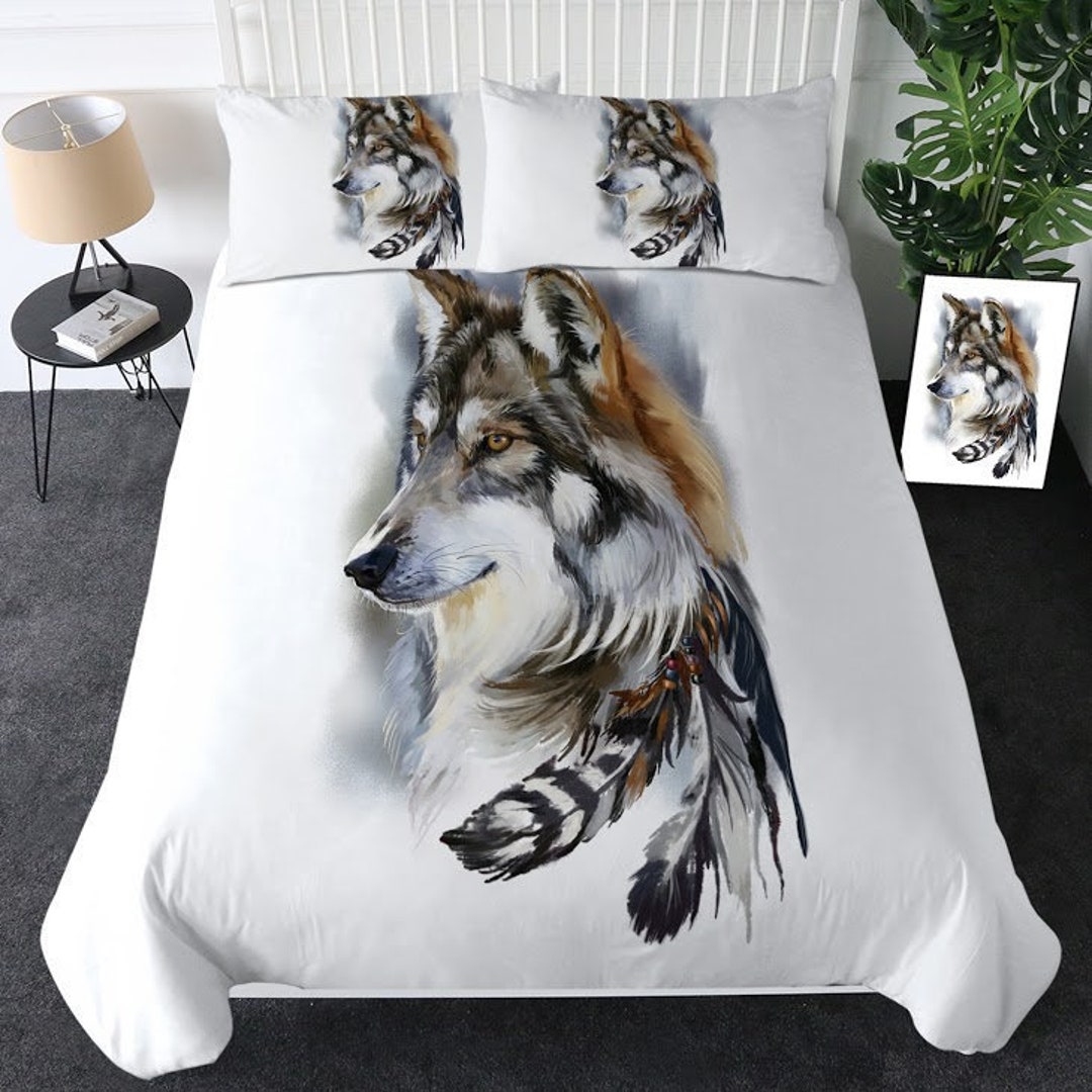 3D Wolf Quilt Cover Indian Feather Wolf Mandala Boho Wolve - Etsy