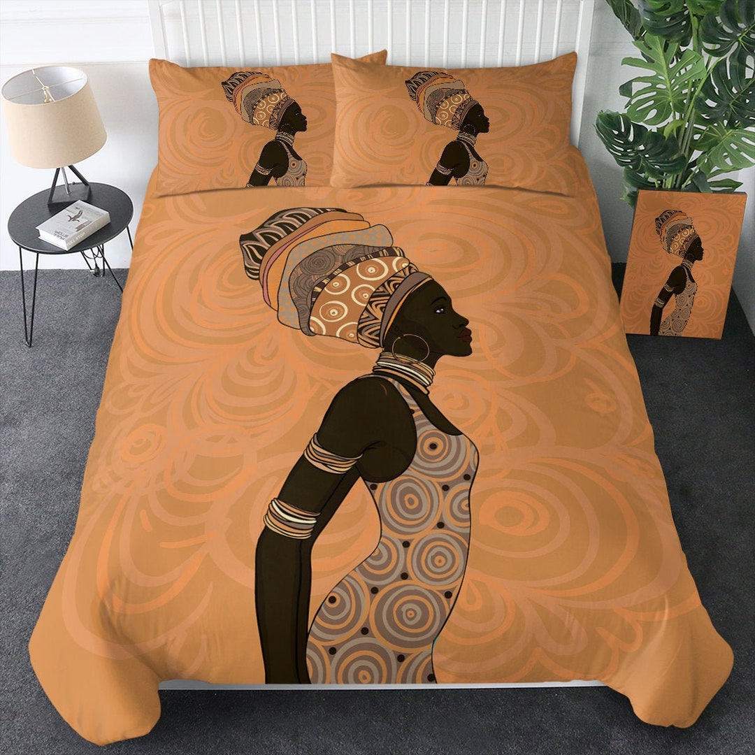 African Lady Quilt Cover Bed Set African People Duvet Cover Bedding Set ...