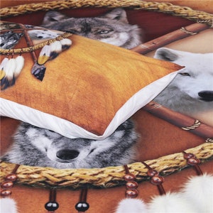 Wolf Duvet Cover, Wolve Dreamcatcher Bedding, Wild Tribal 3D Quilt ...