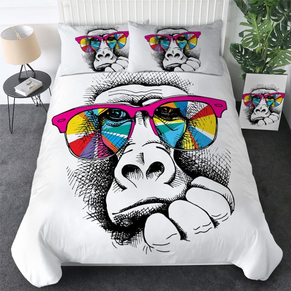 Moneky Duvet Cover Monkey Quilt Cover Moneky Funky Glasses - Etsy