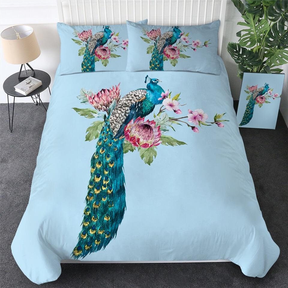 Peacock Duvet Cover Blue Quilt Cover Bird Peacock 3d Bedding Etsy Uk