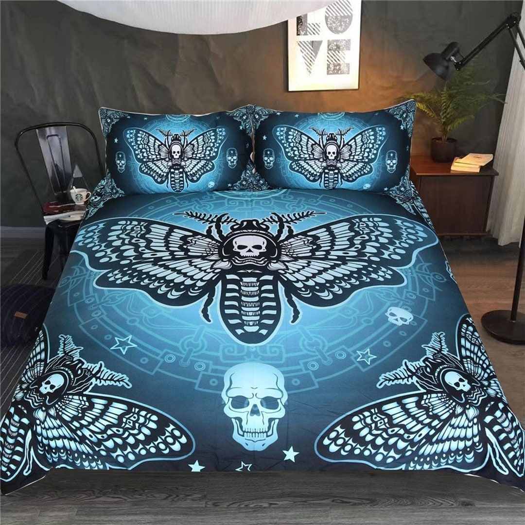 Skull Moth Bedding Set Gothic Skull Duvet Cover Butterful - Etsy