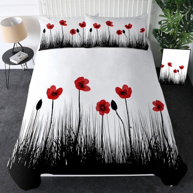 Poppy Flower Duvet Cover Red Poppy Watercolor Flower Quilt Etsy Australia